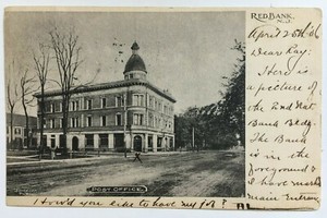 1906 NJ Postcard Red Bank New Jersey Post Office Building street scene ...