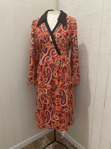 Vintage 60s Dress MOD Jersey Knit Paisley Print Oversize Collar | eBay