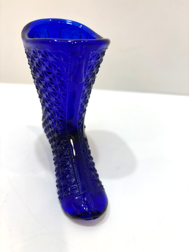 Vintage Fenton High Top Boot Shoe Cobalt Blue Glass Daisies & Zipper 4 ...