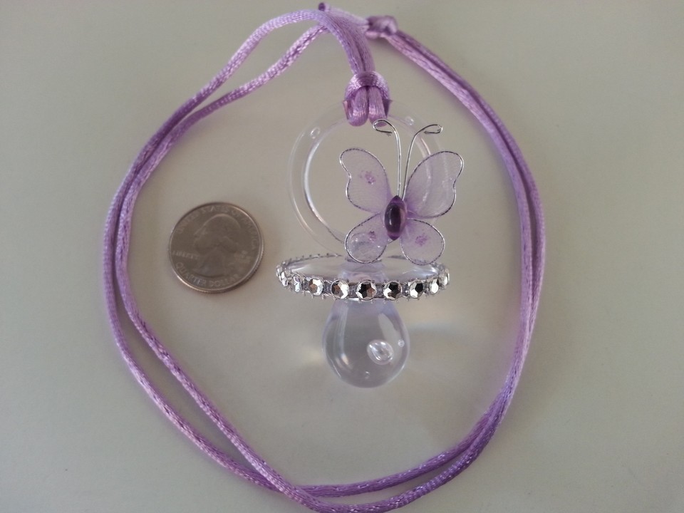 12 Purple Butterfly Pacifier Necklaces Baby Shower Games~Girl Favor ...