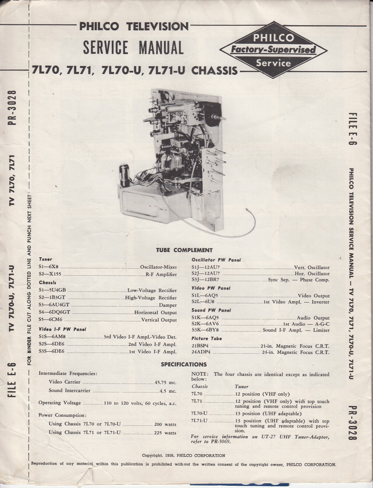 Philco TV Service Manual 7H20 and 7H20-U Chassis, 1956 | eBay