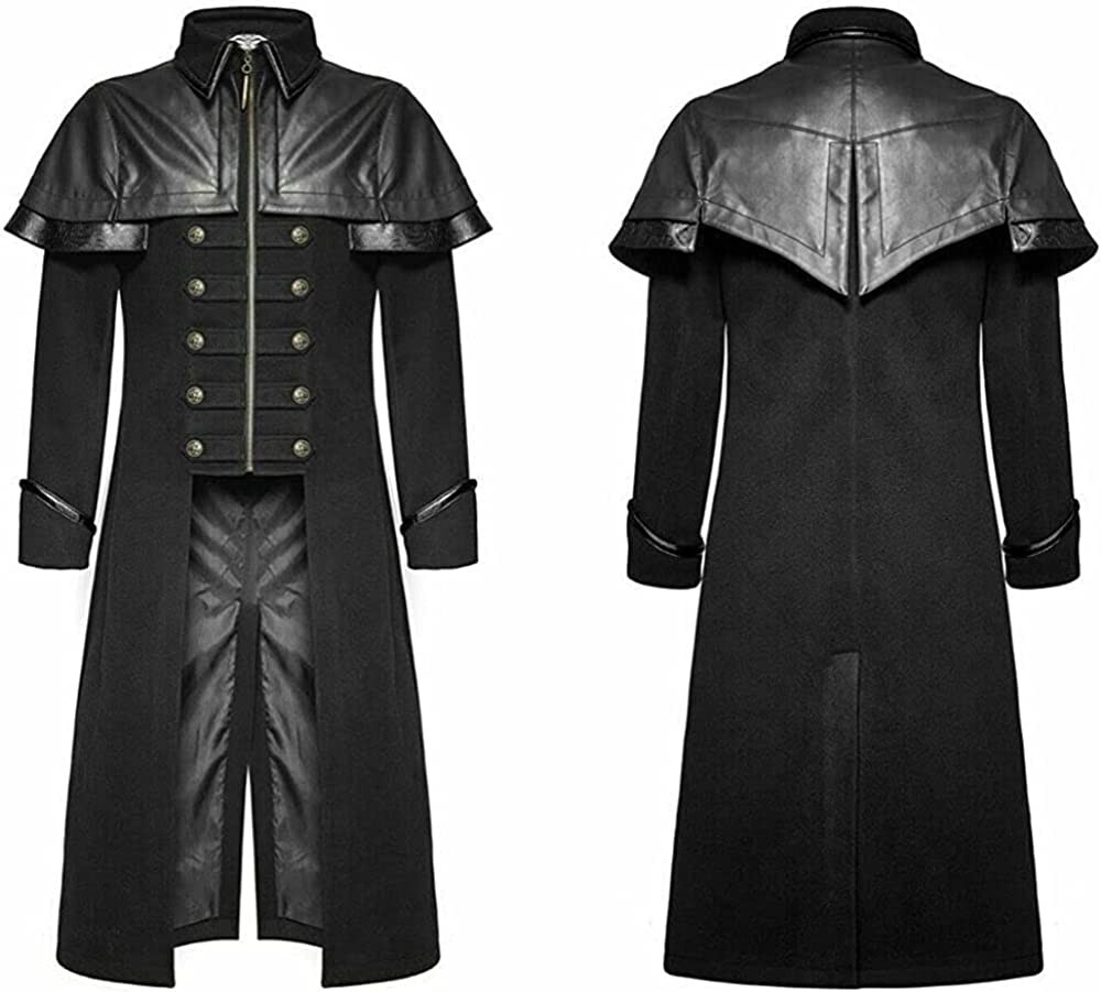 Men Long Jacket Black Gothic Steampunk Wool VTG Military Coat Sale | eBay