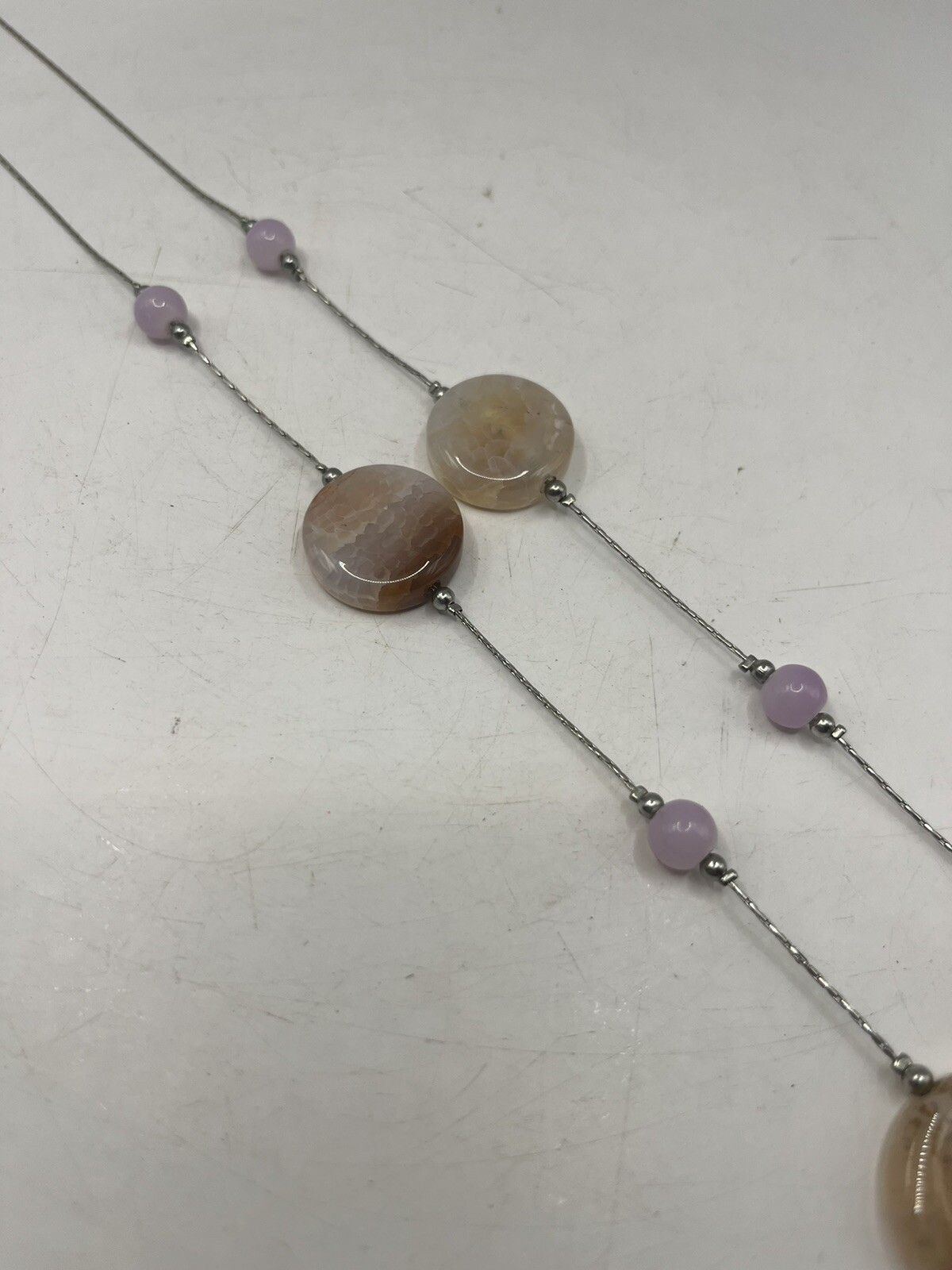 Silver beaded Necklace White Pink Clear Stone Discs Beads and Glass ...