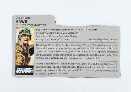 GI JOE 1986 HAWK v2 - FILE CARD - GI JOE COMMANDER - VINTAGE HASBRO | eBay