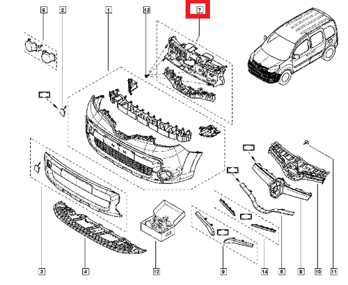 Renault Kangoo II Front Bumper / Grill Bracket Support Centre panel ...