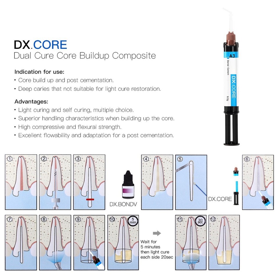 Dental Dual Cure Core Build Up Flowable Composite Resin Refill Shade A2 ...