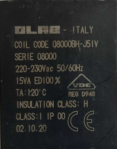 Solenoid Coil OLAB 8000 220-230V/50Hz 15VA Class H for Steam Water Air ...