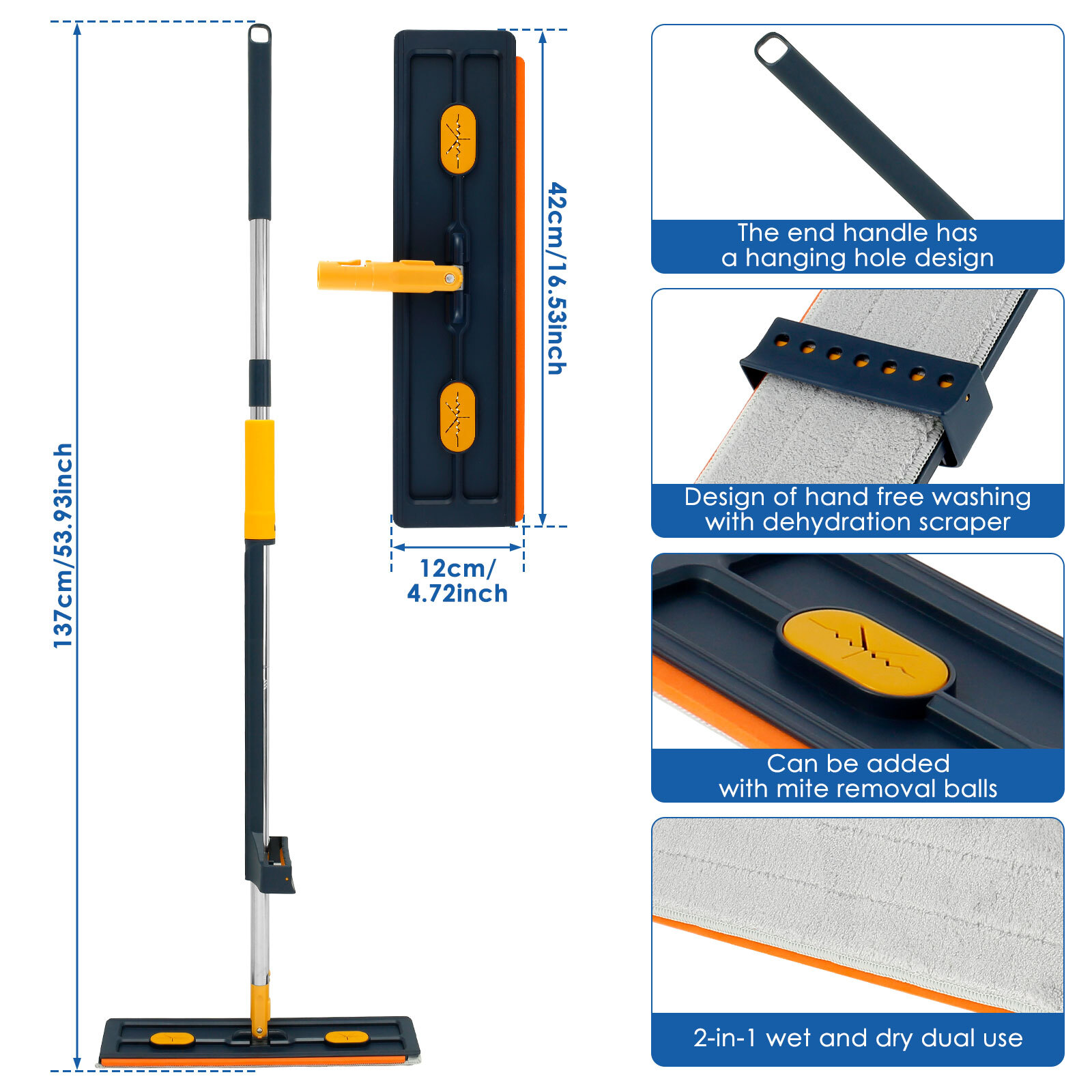 Microfiber Mop 360 ° Rotating Flat Floor Mop with 4 Washable Microfiber ...
