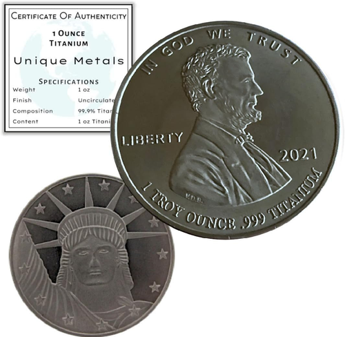 2021 1 Ounce OZ .999 Fine Solid USA Lincoln Titanium Coin Titanium ...