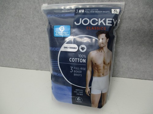 Jockey Mens XL 40-42 Blue 100% Cotton Full Rise Boxer Briefs 3 Pack ...