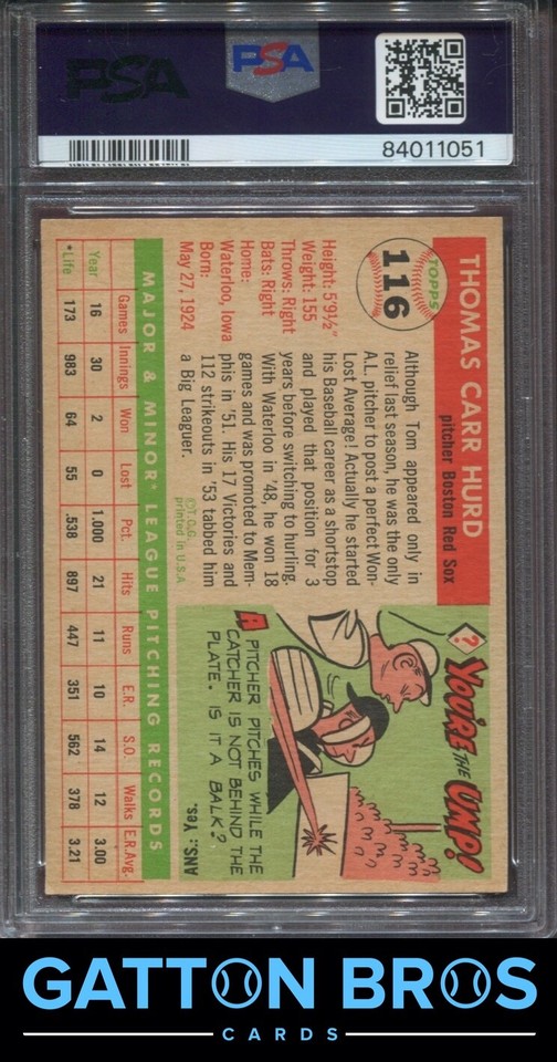 1955 Topps Tom Hurd #116 PSA 6 EX-MT | eBay