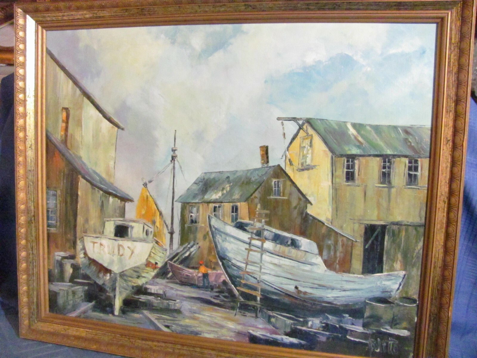 Francis Pulito (1920-2012) Connecticut Fishing Vessels in Drydock Oil ...