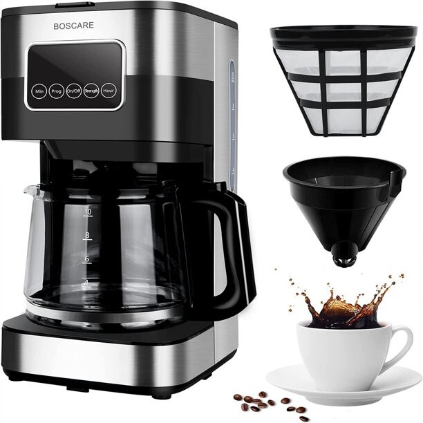 Stainless steel, black coffee machine, 10 cup programmable coffee maker ...