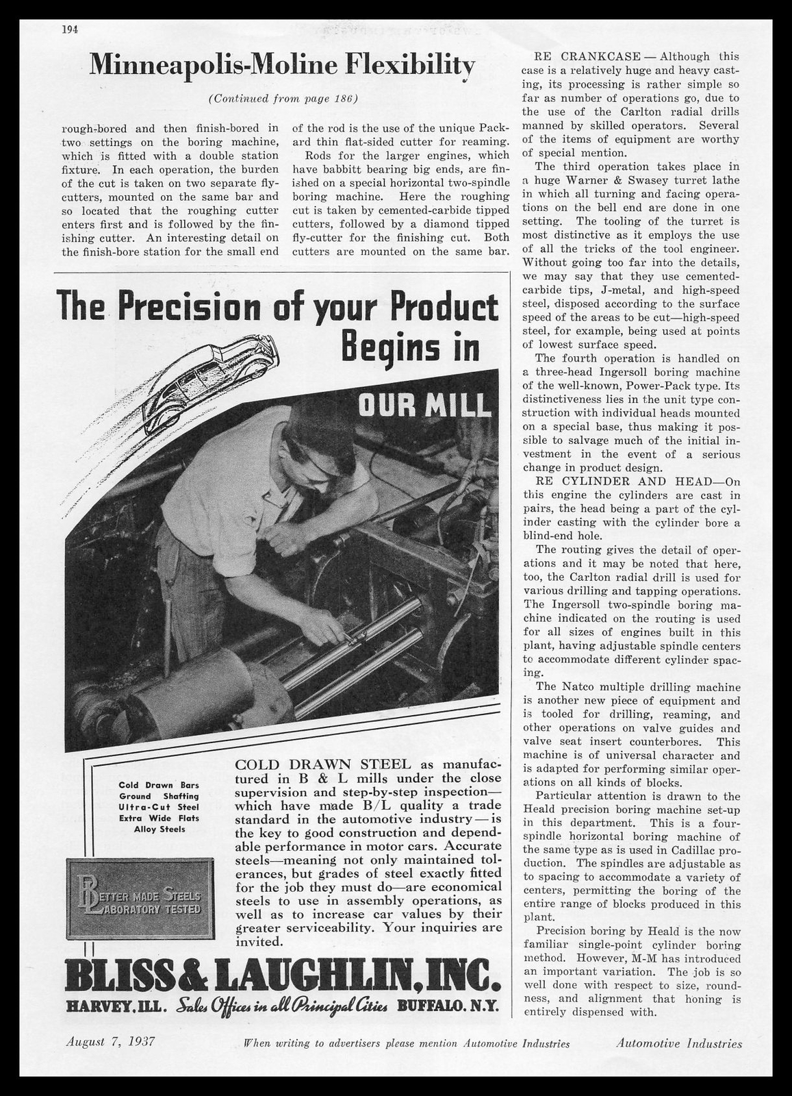 1937 Bliss & Laughlin Cold Drawn Steel Buffalo New York Harvey Illinois ...