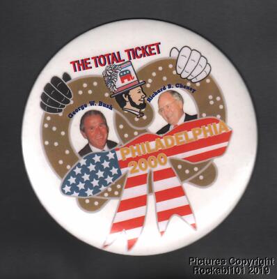 2000 Bush-Cheney 6-inch Republican Convention Jugate Pin Pinback Button ...
