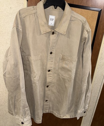Gap Mens XXL Relaxed Denim Chore Barn Jacket Shacket Tan Metal Button ...