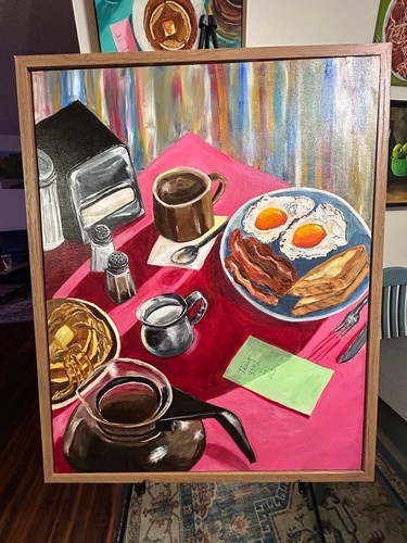 Diner Breakfast Food Painting by Jane Sayers 30 X 24” Framed, W/COA ...
