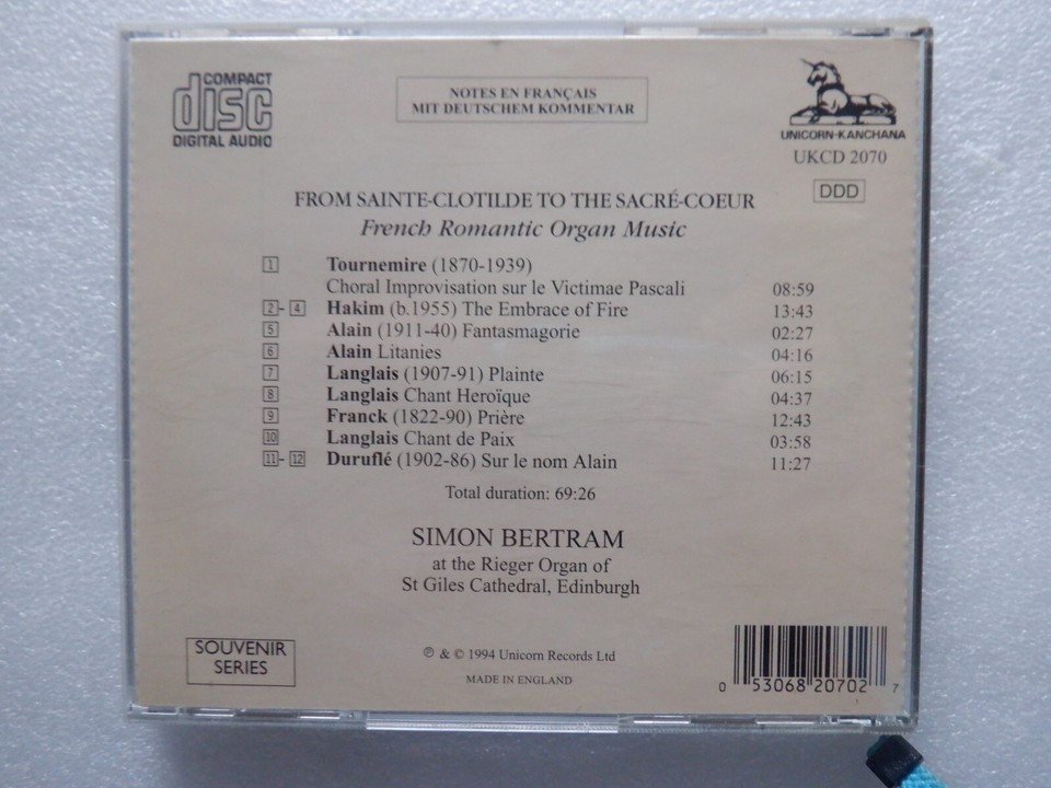 French Romantic Organ Music From St Giles Cathedral; Simon Bertram ...