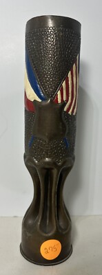 Vintage Antique WWI Trench Art Artillery Shell Casing Vase Flag Badge ...
