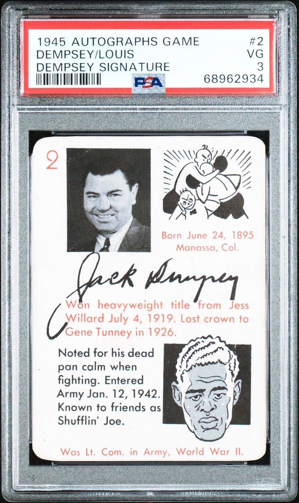 1945 Autograph Game Jack Dempsey Joe Louis PSA 3 #2 1945 Leister ...