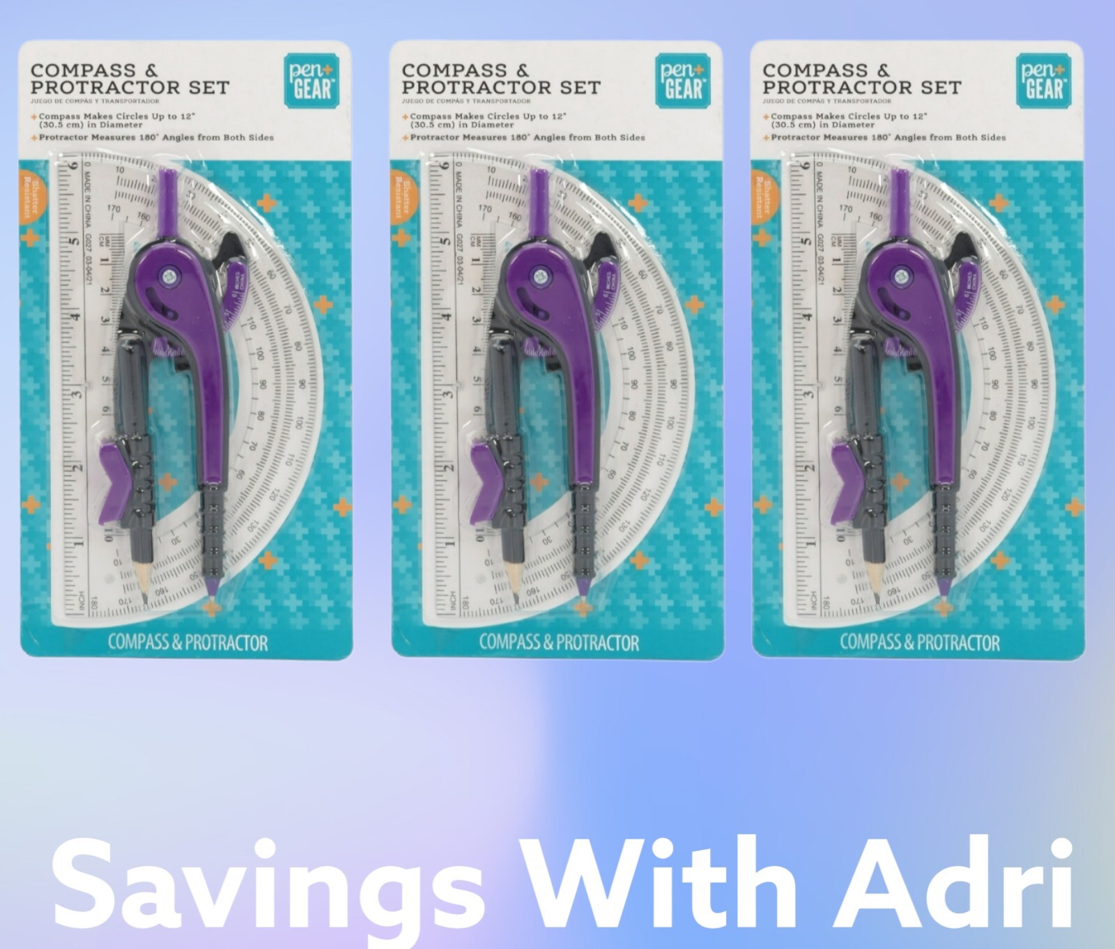 Pen+Gear Plastic Compass and Protractor Set Purple (LOT OF 3 ...