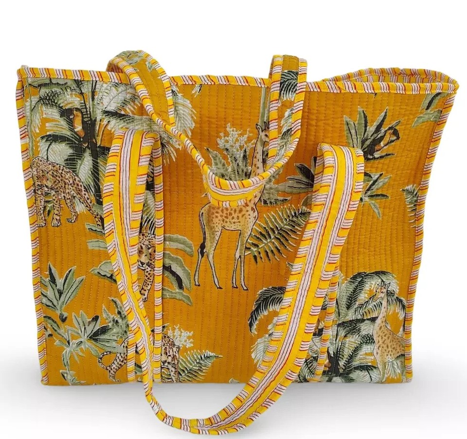 Indian Tote Bags Quilted Handmade Cotton Floral Shoulder Shopping Bag ...