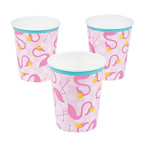 PINK FLAMINGO PARTY Disposable Paper Drinking Cups Flamingoes Cup Pack ...