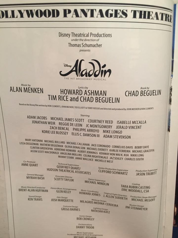 ALADDIN TOUR PLAYBILL BOOK LOS ANGELES,CA FEBRUARY 2018 Adam Jacobs | eBay