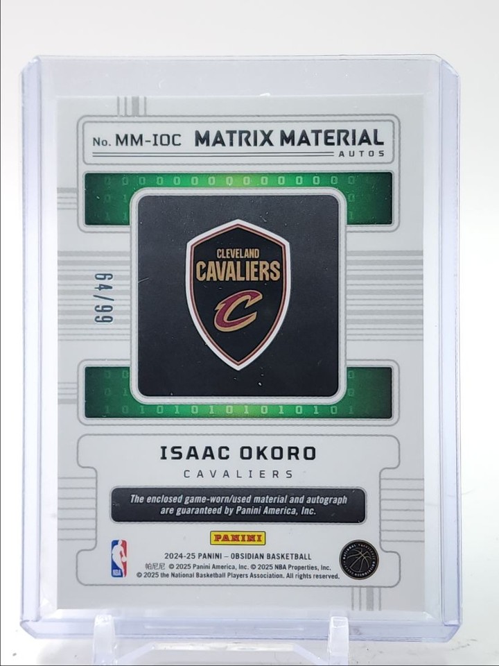 ISAAC OKORO 2024-25 OBSIDIAN MATRIX GAME-USED PATCH AUTOGRAPH AUTO /99 ...