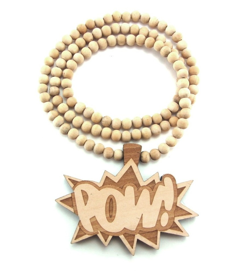 Wooden POW Pendant Piece 36" Chain Necklace Good Quality Wood Chris ...