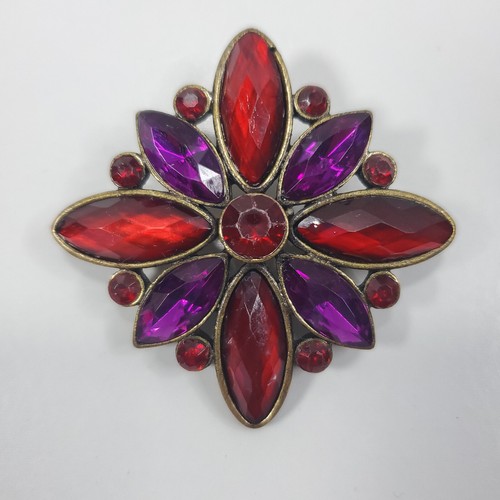 Vintage Brass Tone Red Purple Rhinestones Starburst Star Shape Pin ...