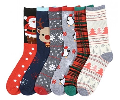 6 Pairs Crew Socks, Printed Fun Colorful Festive, Crew Knee 9-11 ...
