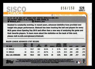 2019 Topps Chance Sisco Advanced Stats #529 -/150 - Baltimore Orioles ...