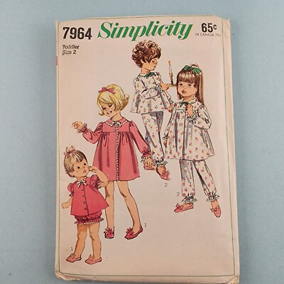 Simplicity 7964 Vintage Sewing Pattern 1960's Toddler Girls Pajamas and ...