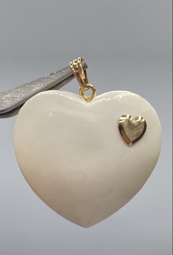 14k Yellow Gold White Material Heart Pendant 3.6g | eBay
