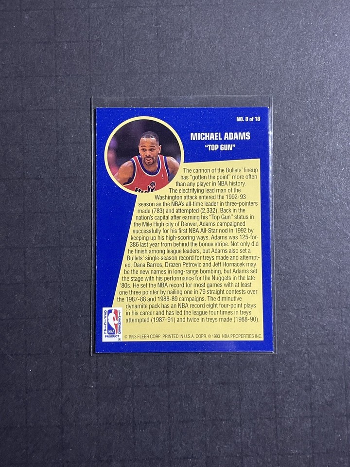 1992-93 Fleer Michael Adams Sharp Shooter Insert Card #8 - Washington ...