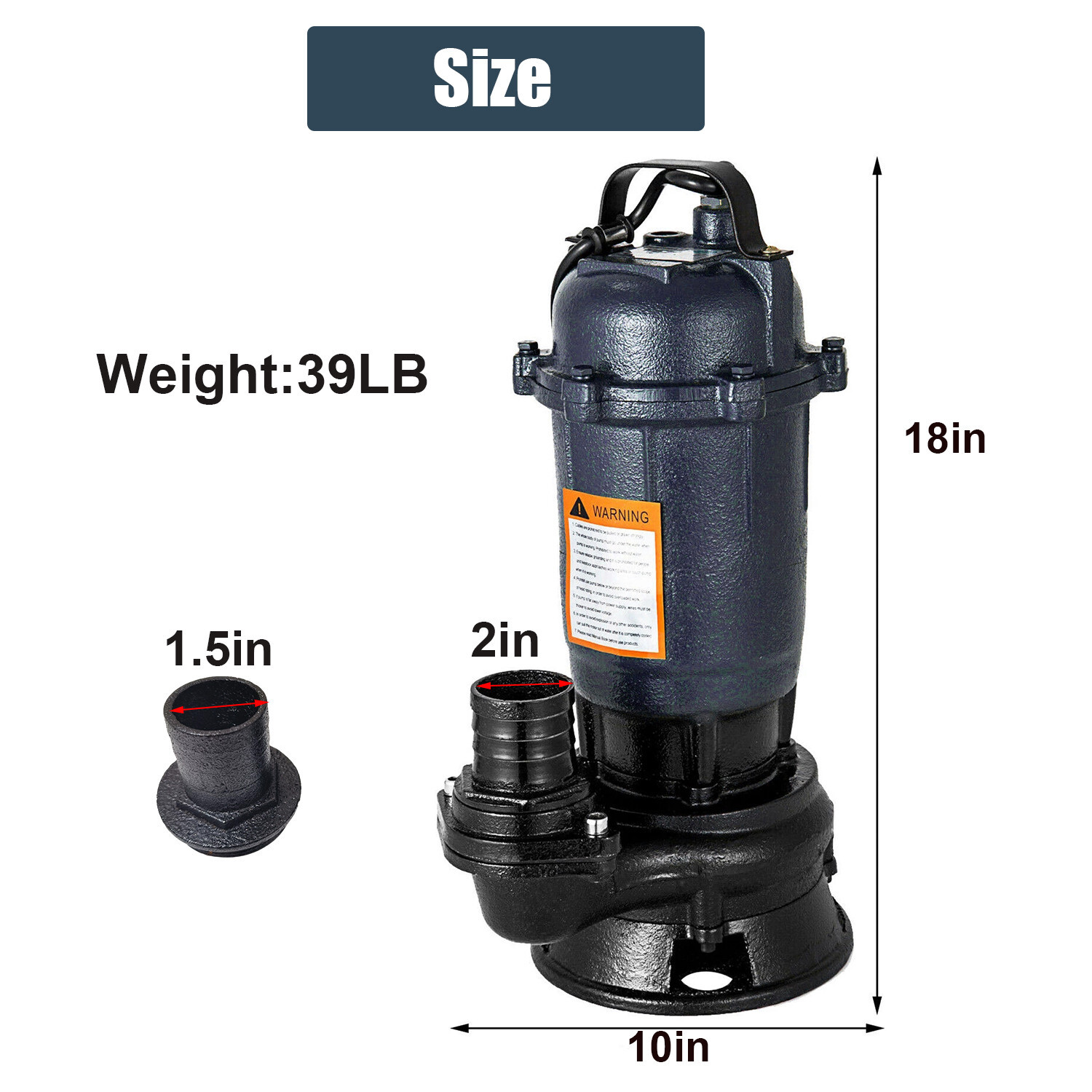 2HP Cast Iron Sewage Submersibl Pump 6498GPH w/26ft Cord Float Switch ...