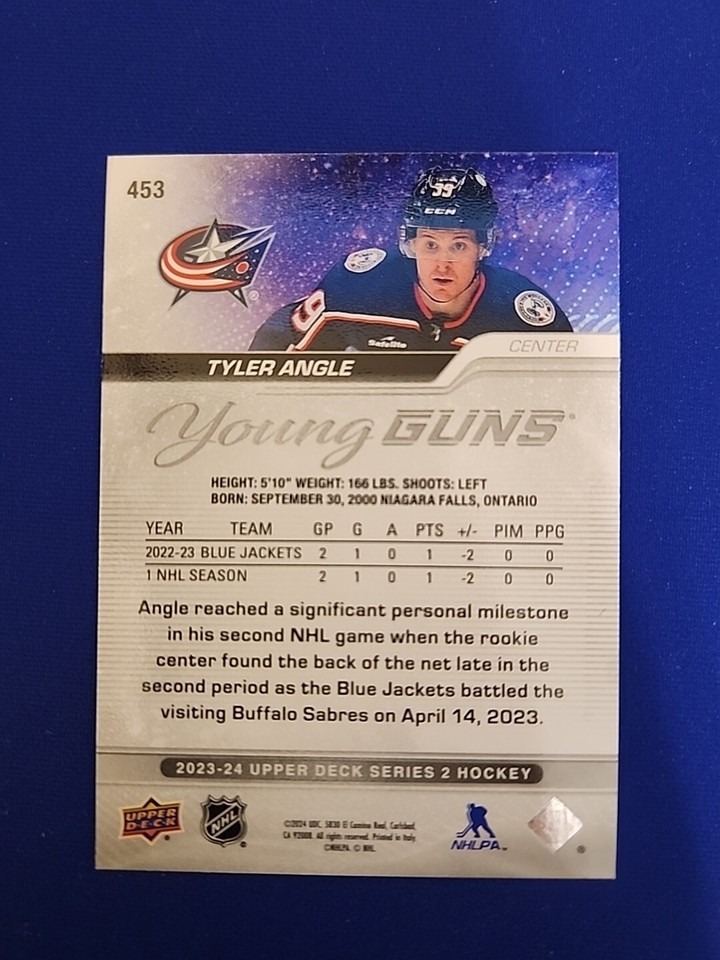 2023-24 Upper Deck Series 2 Young Guns YG Rookie RC #453 Tyler Angle ...