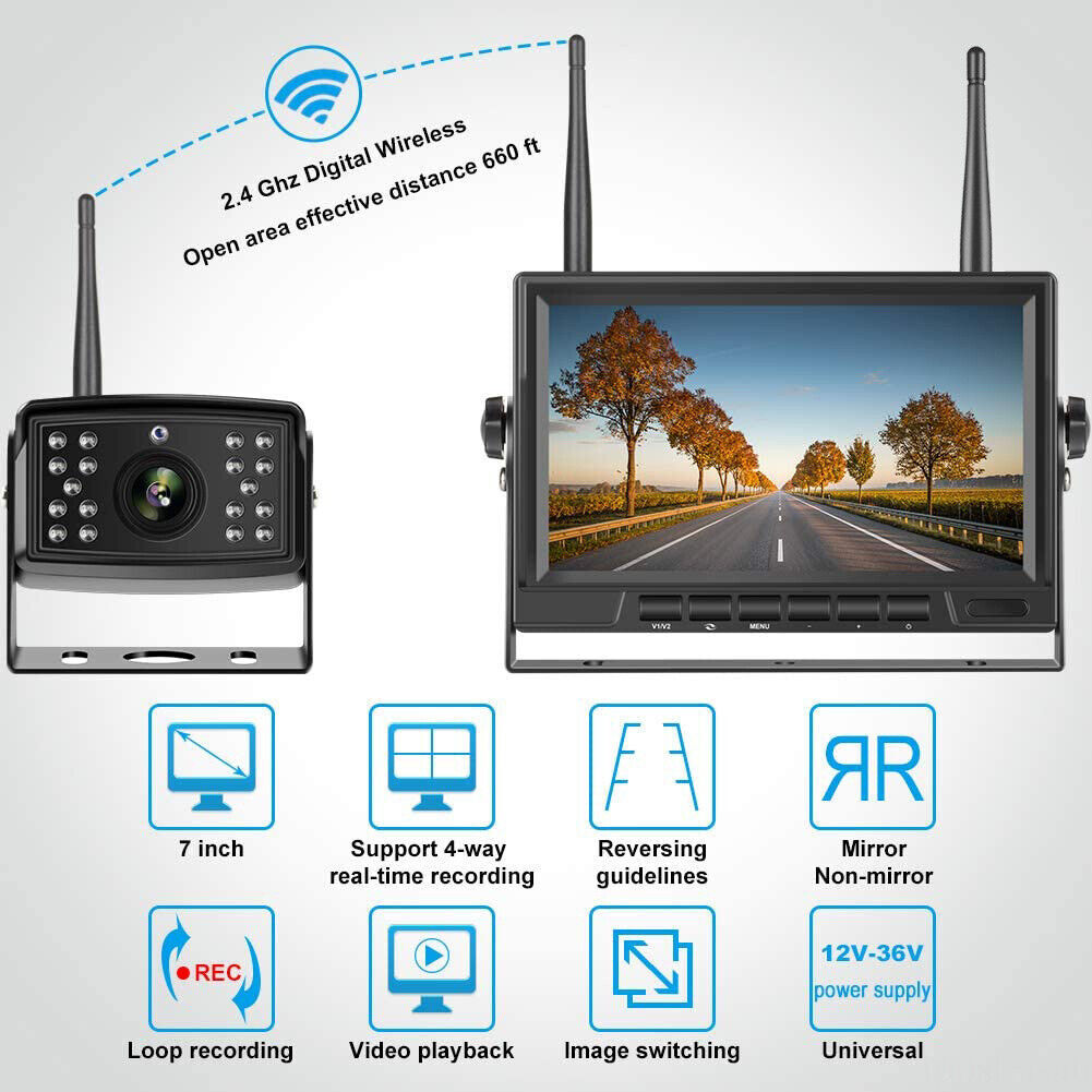 7" Digital Wireless Quad DVR Monitor Car Backup Reversing Camera for ...