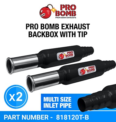 PRO Bomb X2 Two Universal back box exhaust In Gloss Black or Cherry Red ...