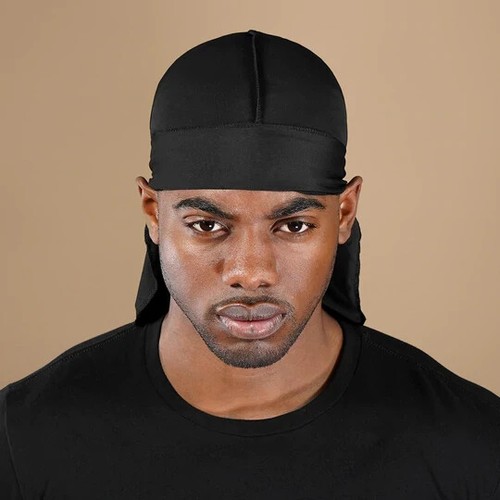 Men's Durag Black Breathable Close Fit Tie Down Sport Du Rag Head Scarf ...