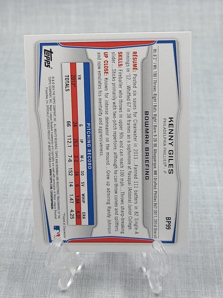 2014 Kenny Giles - Bowman Propect #BP99 Hometown Flag 1st Bowman Rookie ...