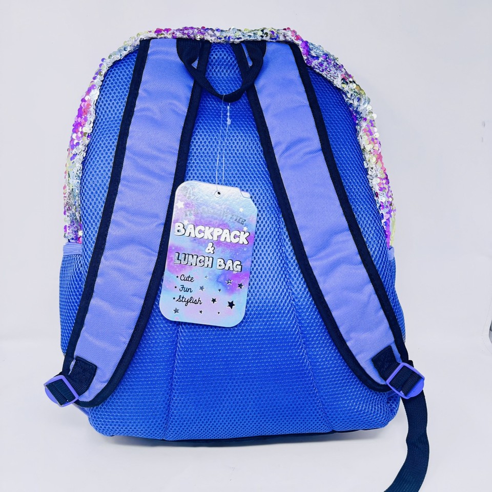 Holographic & Flip Sequins Backpack & Lunch Bag Set Purple Fast ...