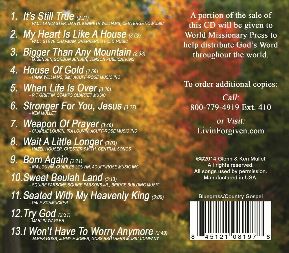 CD - Livin' Forgiven - Stronger For You, Jesus - Glenn & Ken Mullet ...