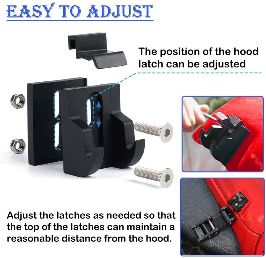 Aluminum Hood Latches Catch Buckle Flag for 07-18 Jeep Wrangler JK & 18 ...