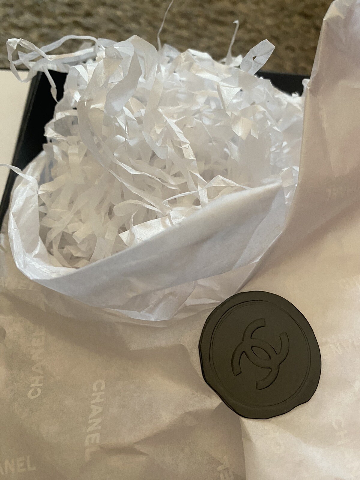Auth, Chanel Gift Box With Universal Tissue Paper And Wax Stamp/ 8 3/4 ...