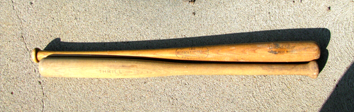 2 Vint. Baseball Bats One Marked "Thrill" One Marked Grand Slam Pete ...