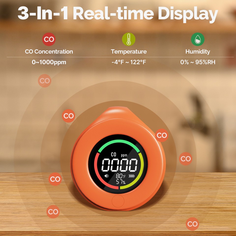 MOES Portable Carbon Monoxide Detector Temp/Humi/CO Sensor Alarm ...