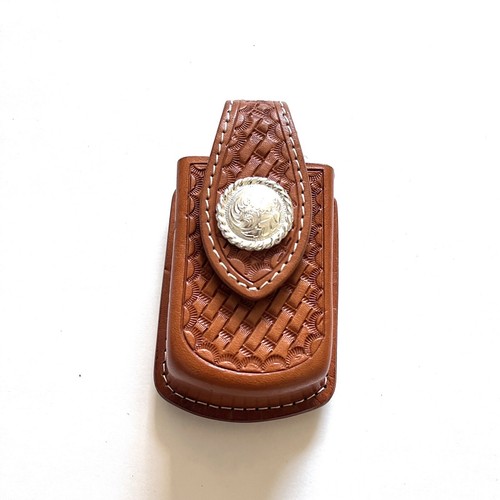 Hand Tooled Leather Cell Phone/Pager Case Concho Belt Clip Holster 4"x ...