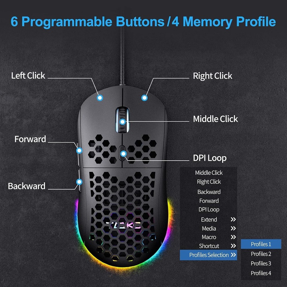 TMKB Falcon M1SE Black Ultralight Honeycomb Wired Gaming Computer Mouse ...